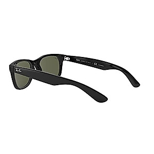 Ray-Ban RB2132F New Wayfarer Low Bridge Fit Square Sunglasses, Black/Polarized Green, 58 mm