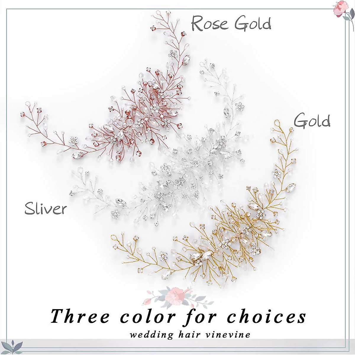 Unicra Bride Flower Wedding Hair Vine Crystal Bridal Hair Piece Rhinestone Party Hair Accessories Leaf Jewelry Bead Headpiece for Women and Girls (Silver)