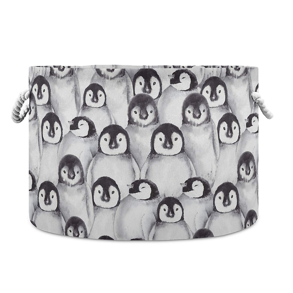 ALAZA Storage Basket Bin Cute Penguins Round Laundry Basket Collapsible Organizer Basket Kids Laundry Hamper with Handles for Nursery Clothes Toys Books Home Decor