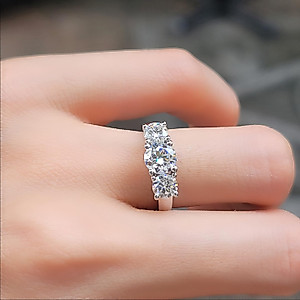 DovEggs Three Stone Moissanite Engagement Rings for Women 2ct Total Center 5mm-6.5mm-5mm GHI Color Cut Moissanite Engagement Rings Wedding Band 14k Gold QUALITY Sterling Silver Anniversary Ring(8)