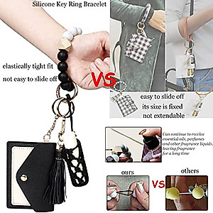BIHRTC Keyring Wallet Keychain Silicone Beads Bracelet Wristlet with Hand-knitted Net Chapstick Holder Bag PU leather Tassel for Women and Girls House Car Keys Ring Holder Bangle