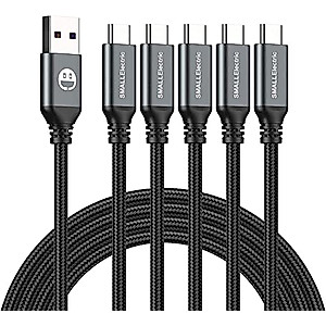 SMALLElectric USB Type C Cable 5-Pack 3FT, USB Type A to C Fast Charger Cords for Samsung Galaxy S20 S10 S9 S8 Plus, Braided Fast Charging Cable for Note 10 9 8, LG V50 V40 G8 G7,(Grey)