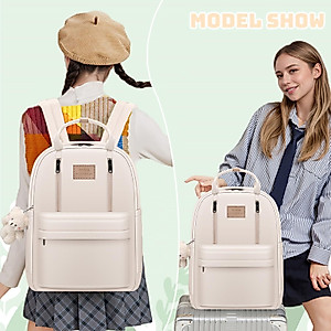 GAXOS Cute Backpack for School White Preppy Bookbags for Teen Girls Travel Aesthetic Backpack Women