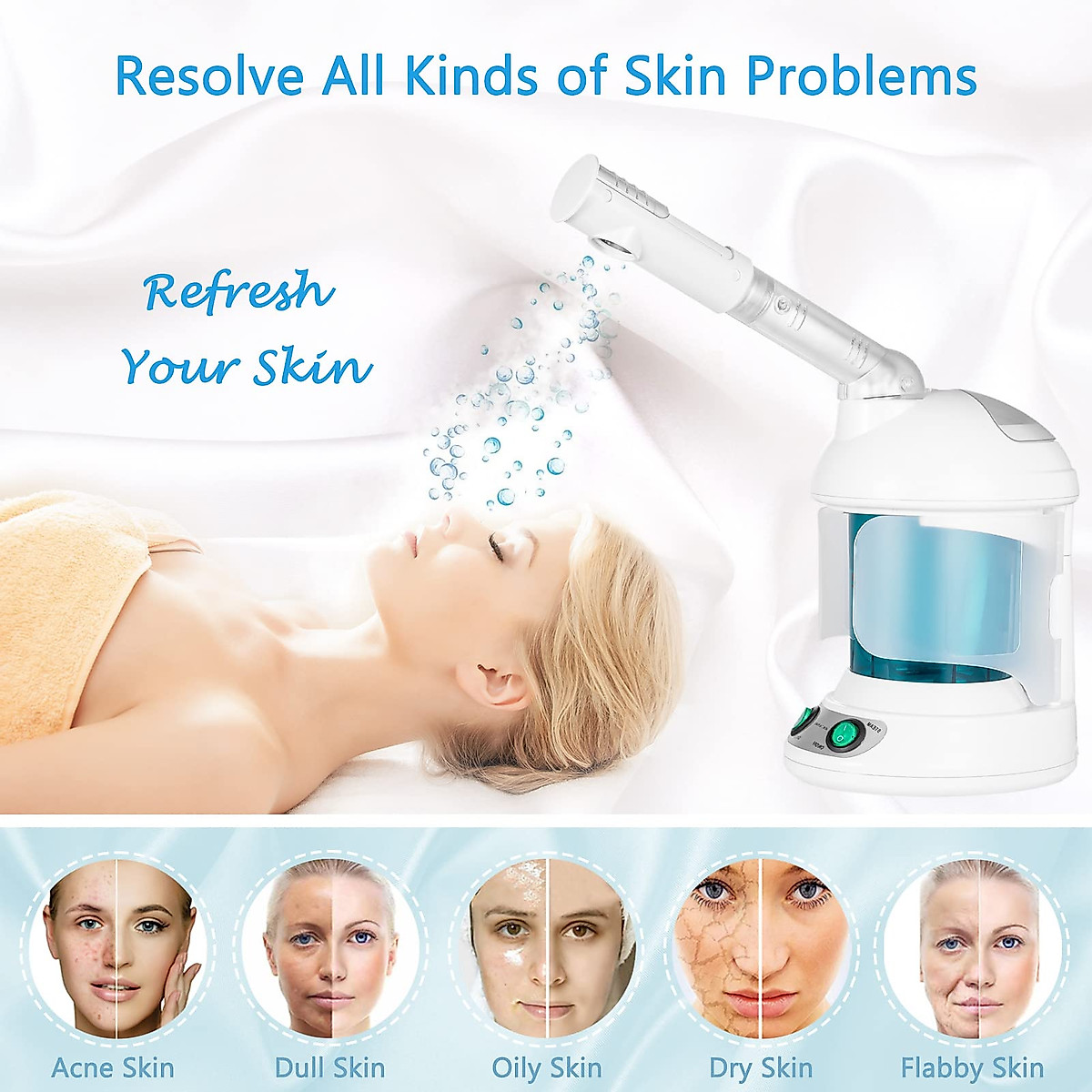 RICANK Facial Steamer Warm Mist Face Steamer Professional Hot Mist Moisturizing Nano Ionic Table Top Mini Steamer Spa 360° Rotatable Hydration System Sprayer Hydration Use at Home Sauna Spa or Salon