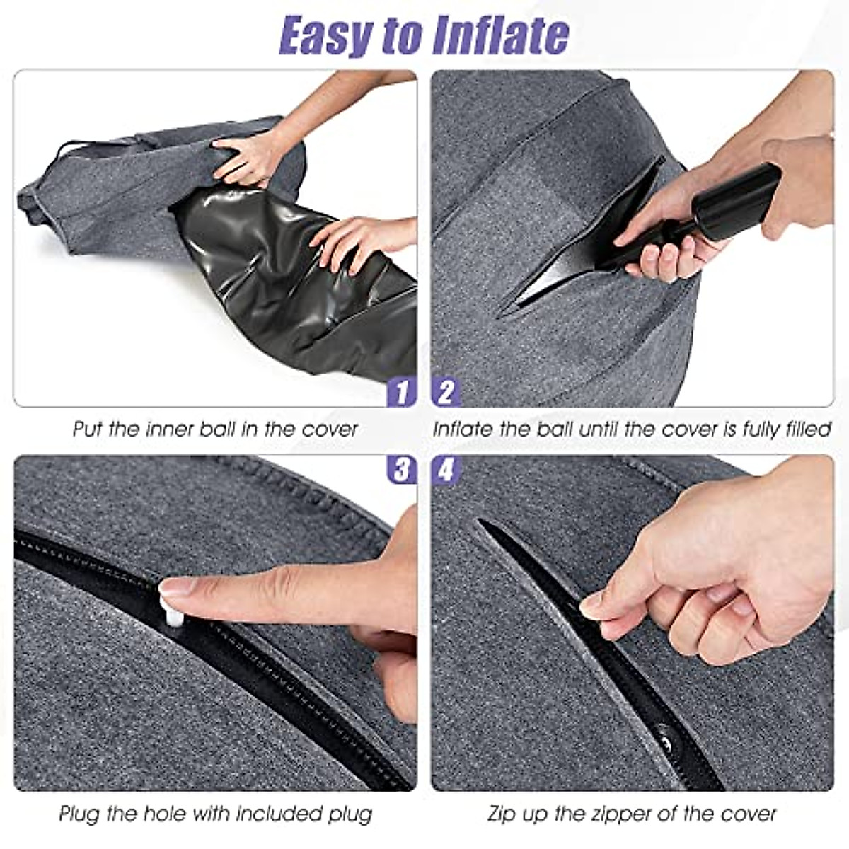 Goplus Yoga Ball Chair, 25.5 Inch Exercise Ball with Cover & Resistance Bands & Handles & Pump for Pilates Stability Balance Training, Ergonomic Posture Ball Sitting Chairs for Office Home(Grey)