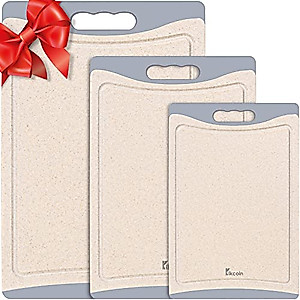 Kikcoin Extra Large Cutting Boards, Plastic Cutting Board for Kitchen Dishwasher Chopping Board Set of 3 with Juice Grooves, Easy Grip Handle