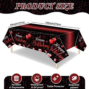 Tudomro 3 Pcs Happy Birthday Tablecloths Happy Birthday Party Decorations Plastic Table Cover Rectangular Cloths for Women Men Baby Shower Party Supplies, 108 x 54 Inch (Black Red)