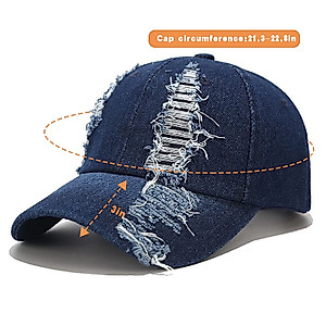 XYIYI Denim Dark Blue Vintage Washed Distressed Baseball Cap Adjustable Cotton Jean Dad Hat for Women Mens