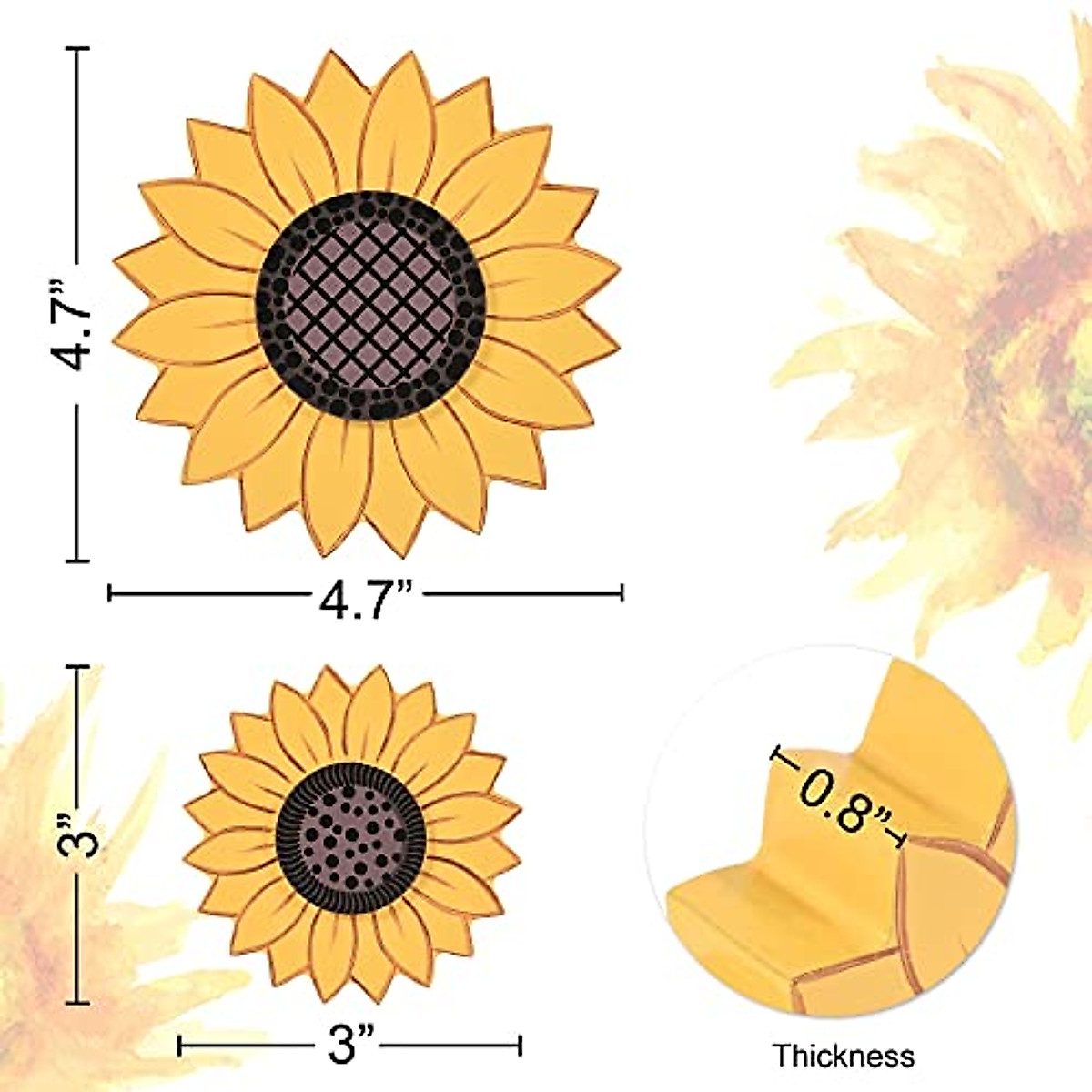 MEKOUZON Wood Sunflower Decor, Rustic Figurines Statue Ornaments for Thanksgiving, Set of 2 Wooden Blocks Farmhouse Desk Decorations for Tiered Tray, Shelf, Tabletop Fireplace