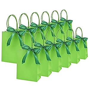 BEISHIDA Gift Bags Green Small Gift Bags Paper Bags with Handles and Ribbon Party Favor Bags Goodie Bags Kraft Paper Bags for Wedding Brithday Parties(Mini, 6.5 x 4.5 x 2.5 Inch, 12PCS)