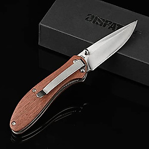 Dispatch Folding Pocket Knife, Pocket Clip and Liner Lock, with Wooden Handle and 3Cr13 Sanding Blade for Outdoor, Tactical, Survival, and EDC