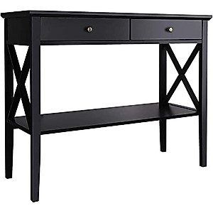 ChooChoo Oxford Console Table with 2 Drawers, Sofa Table Narrow for Entryway, Black