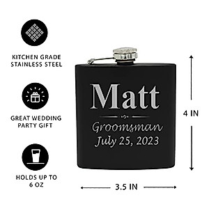 Personalized Black Matte Flask Set - Wedding Groomsmen - Custom Engraved and Monogrammed