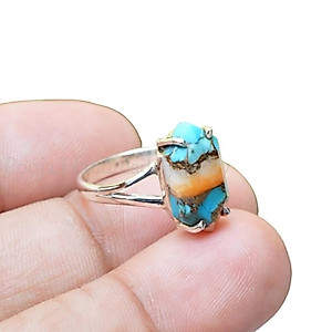 oyster copper turquoise ring 925 sterling silver ring bohemian ring hexagon turquoise ring dainty ring turquoise jewelry handmade ring gemstone ring silver rings for women gypsy ring wedding ring