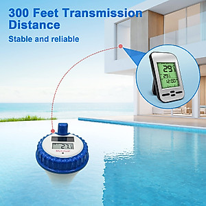 Pool Thermometer, Wireless Floating Easy Read, Solar Remote Digital Outdoor Floating Thermometers for Swimming Pool, Bath Water, and Hot Tubs