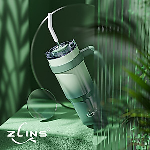 ZLINS 40 oz Tumbler with Handle Lid and Straw, Vacuum Insulated Cup, Leak Proof Stainless Steel Coffee Travel Mug, Reusable, Keeps Cold or Hot for Hours(Green Ombre)