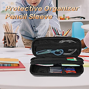 MOSISO Pen Pencil Case with Handle & Snap Hook, Large Capacity Double Layer Durable Portable EVA Hard Case Storage Bag Protective Organizer Pencil Sleeve for School Office College Supplies, Black