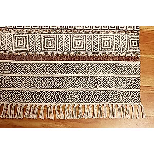 Casavani Rag Rug Collection Geometrict Rug - Black and Gray, Handmade Boho Stripe Cotton, Ideal for High Traffic Area in Entryway Living Room Bedroom Bathroom 4x15 Feet Runner