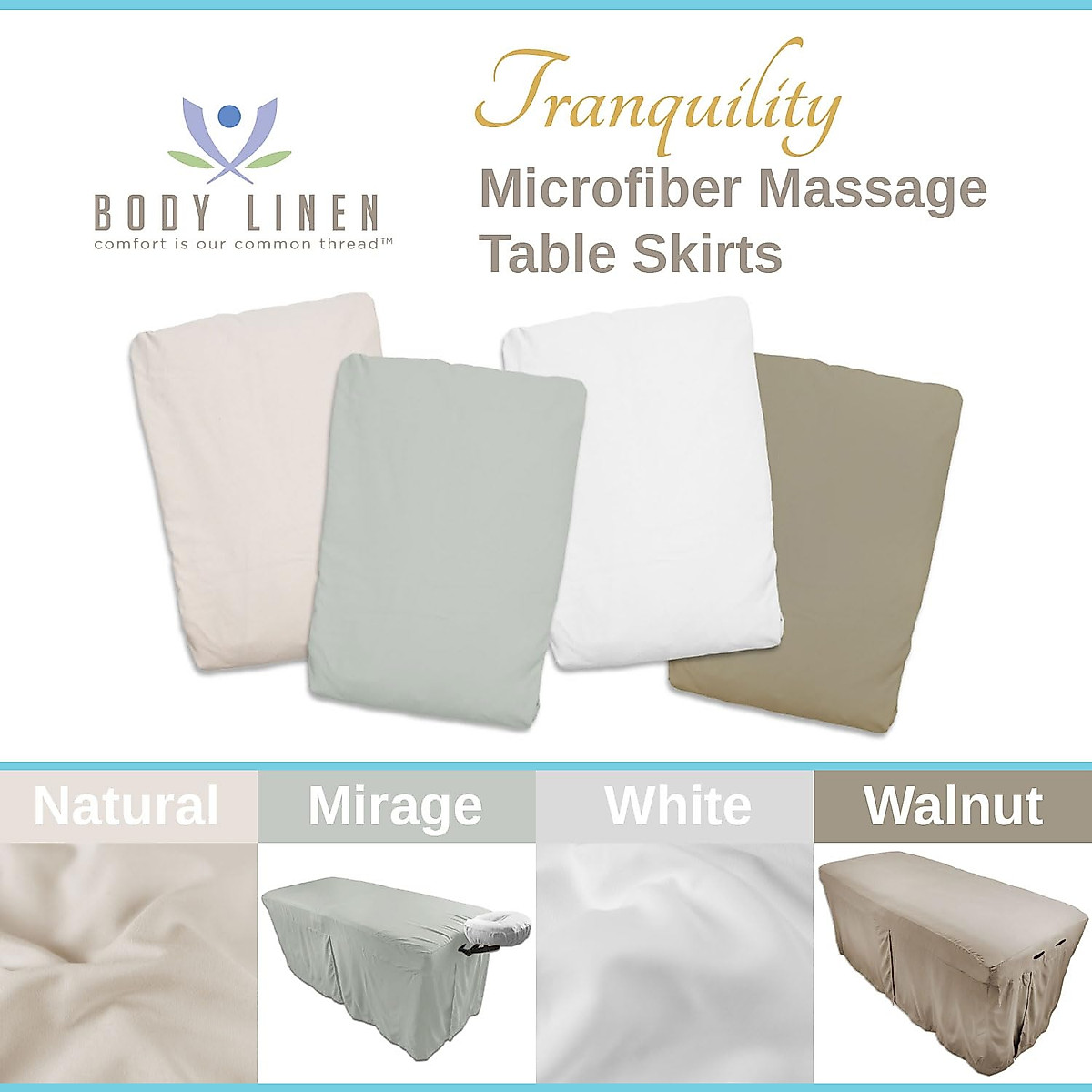 Body Linen Microfiber Massage Table Skirt Massage Table Bed Skirt to Fit Standard Size Massage Tables - Lightweight, Super Soft and Stain-Resisting - White