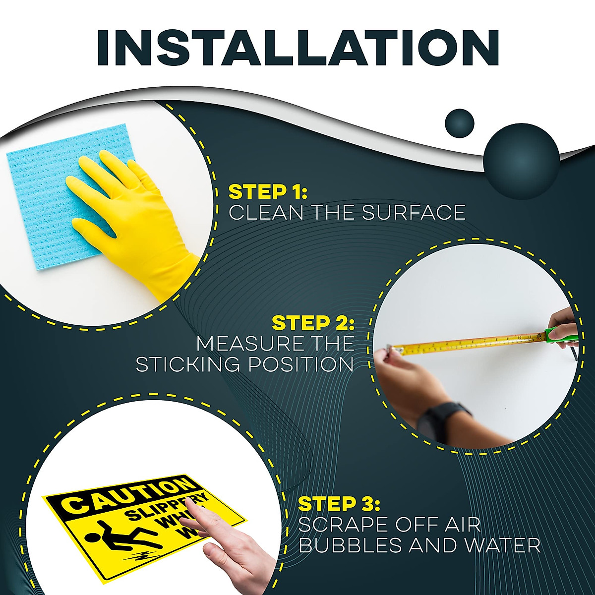 Caution Slippery When Wet Sign - 4 x 6 Wet Floor Signs 3 Pack - Wall Caution Stickers Wet Floor Sign - Wet Floor Signs Commercial