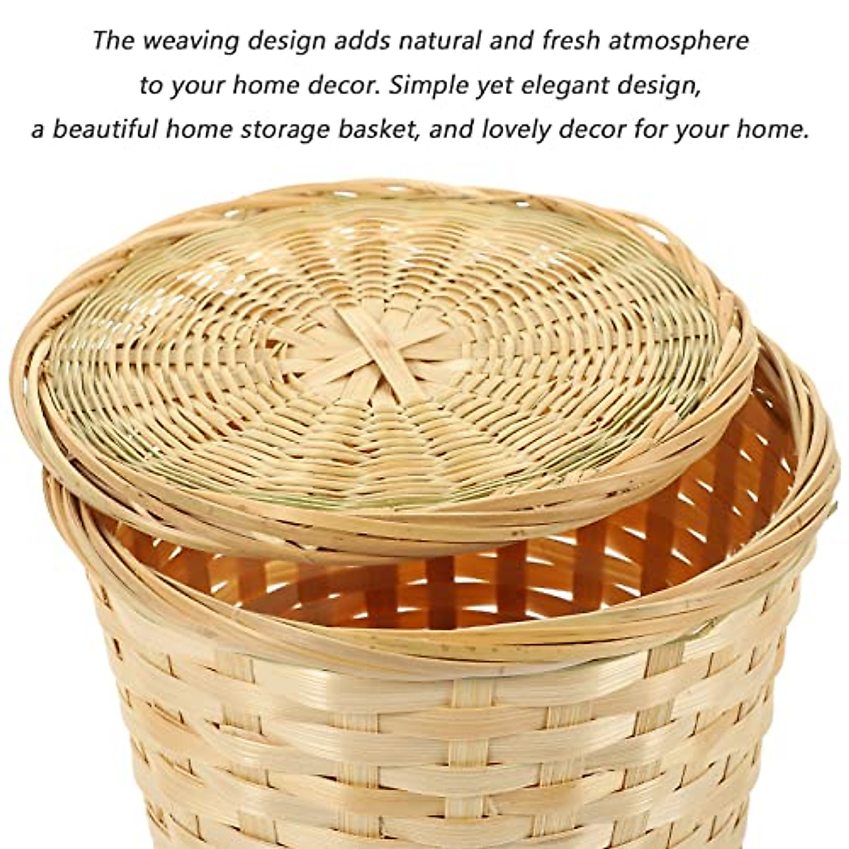 Hemoton Small Woven Basket with Lid Rattan Trash Can Wastebasket Wicker Round Trash Bin Woven Storage Basket Decorative Egg Basket Laundry Hamper Flower Pots Planter Holder