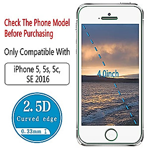 HPTech 2-Pack Tempered Glass For iPhone SE 2016, iPhone 5S, iPhone 5, iPhone 5C Screen Protector, Easy to Install, Bubble Free, 9H Hardness