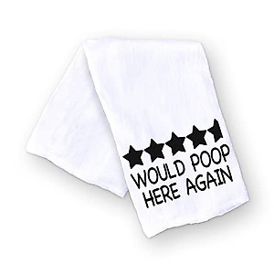 Handmade Funny Kitchen Towel - Would Poop Here Again - 100% Cotton Funny Hand Towel for Bathroom - 28x28 Inch Perfect for Housewarming-Christmas-Mothers’ Day-Birthday Gift