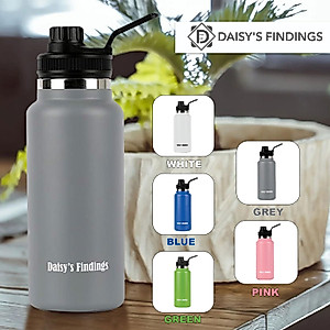 DAISY'S FINDINGS Insulated Water Bottle | Stainless Steel Water Bottles | Water Bottle For Hiking | Sports Water Bottle | 32 Oz Insulated Water Bottle | Simply Modern Water Bottle | White