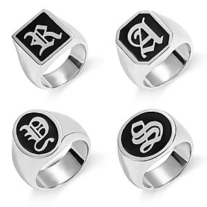 AILIN Custom Old English Gothic Initial Rings for Men 925 Sterling Silver Personalized Letter Signet Band Rings Father Day Jewelry Birhday Gifts for Friends Dad Women