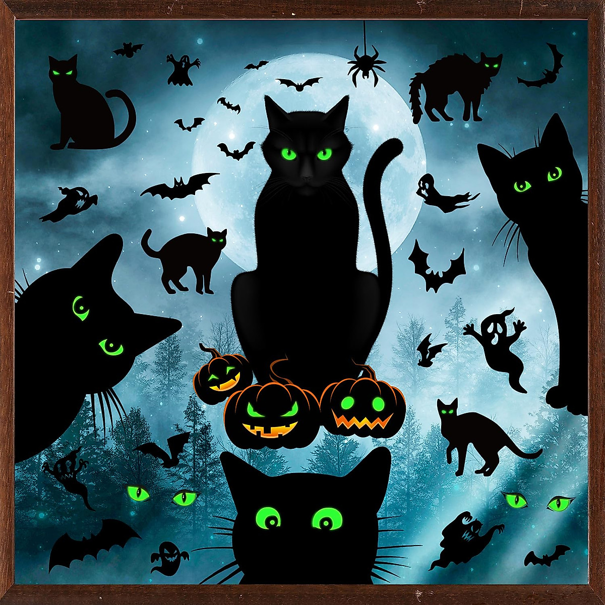 Quera Large Halloween Window Clings Black Cat Window Decorations Glow in The Dark Spooky Pumpkin Window Stickers Halloween Silhouette Window Stickers for School Home Office Party Decals, Double-Side