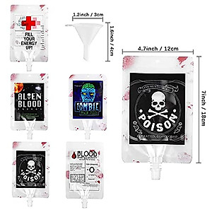 21 Packs Halloween Blood Bags for Drinks,Reusable Blood Cups Containers with Funnel Reusable Drink Container for"Blood" of Theme Parties for Drinks Halloween Zombie Vampire Party Favors Costumes Props