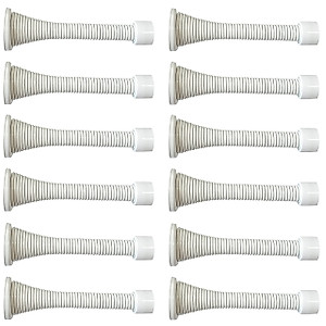 12 Pack Spring Door Stopper 3-1/8" Flexible Heavy Duty Screw-in Stainless Steel with Rubber Bumper (White)