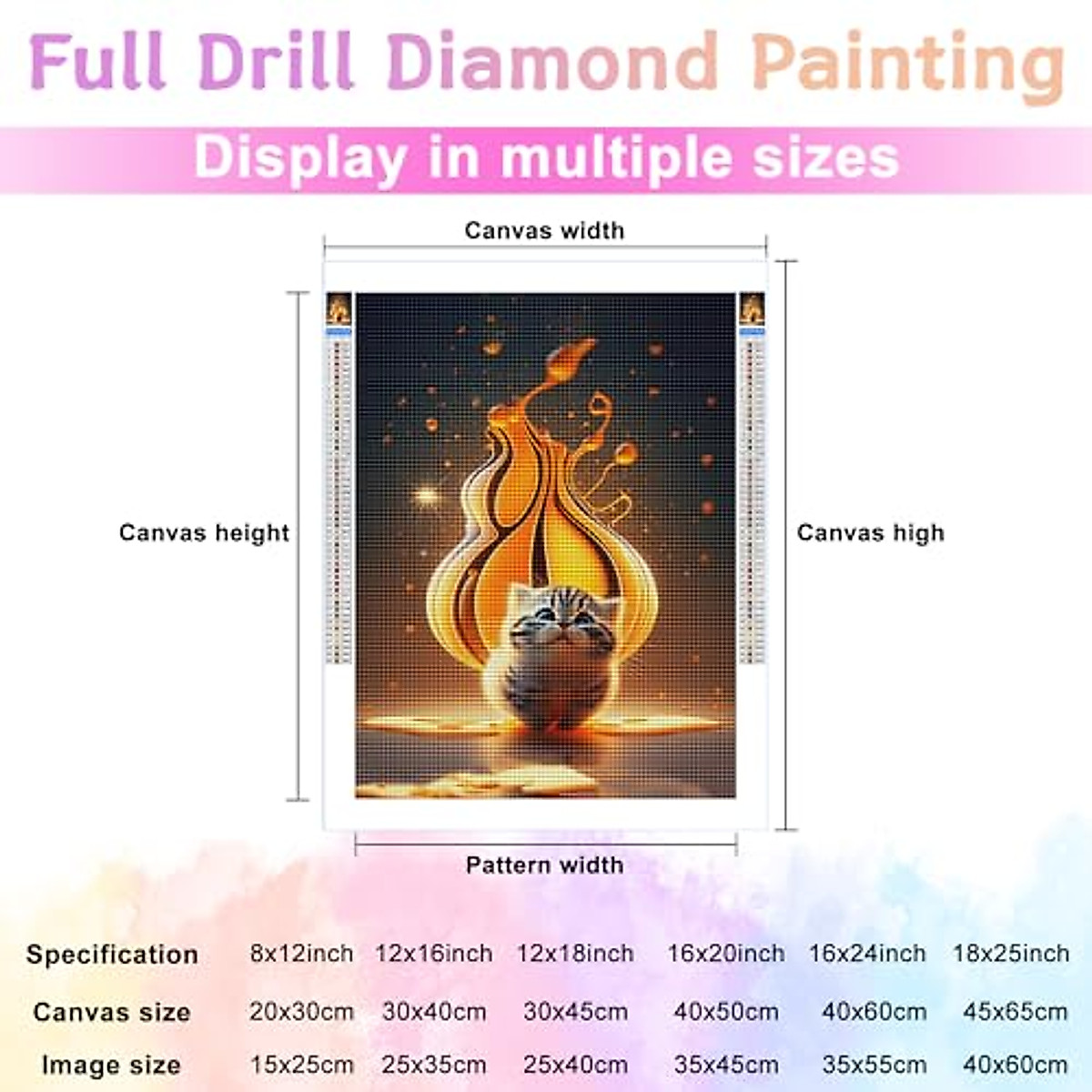 Orange Cat Cute Cat Diamond Painting Kits for Adults,5D DIY Round Full Drill Cross Stitch Crystal Rhinestone Embroidery Paintings Arts Crafts 16 * 24inch