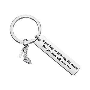 FOTAP If You Keep On Believing The Dream That You Wish Will Come True Keychain Cinderella Princess Glass Slipper Gift (Glass Slipper key)