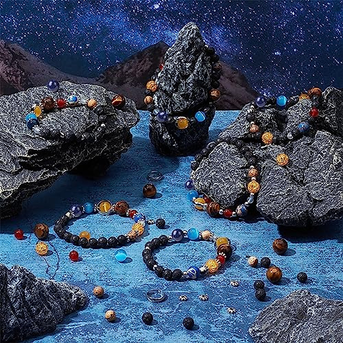 SUNNYCLUE 1 Box 300+Pcs DIY 10 Sets Solar System Bracelets Kit Universe Galaxy The Nine Guardian Planets Beading Bracelet Necklace Tiger Eye Bead Natural Gemstone Beads for Jewelry Making Kits Craft