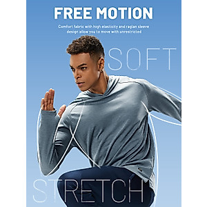 MIER Men's Long Sleeve Hiking Shirts UPF 50+ Sun Protection Fishing Hoodie SPF UV Running Workout Hooded T-Shirt, Haze Blue, L