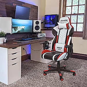 Homall Gaming Chair Racing Style High-Back PU Leather Office Chair Computer Desk Chair Executive and Ergonomic Swivel Chair with Headrest and Lumbar Support (White/Red)