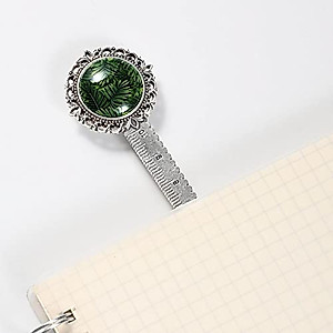 Retro Bookmark with Ruler, Book Markers for Student Kids Teacher Book Lovers, Office School Reading Accessories Gifts, Dark Green Tropical Leaves Pattern