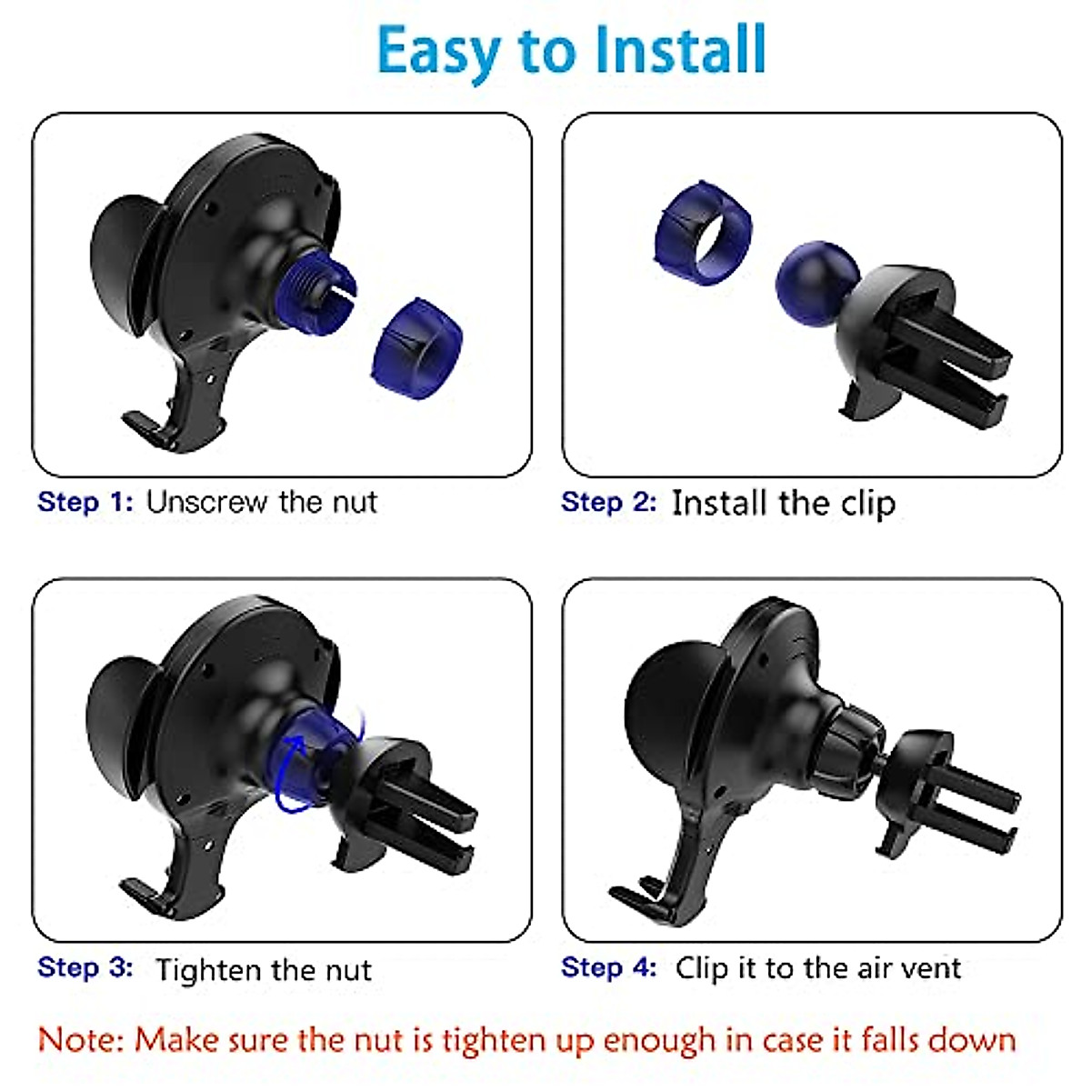 ALLSUN Wireless Car Charger, 10W Qi Fast Charging Auto-Clamping Air Vent Car Phone Holder Mount, Compatible with iPhone 12/12Pro/11/11 Pro/XS/Max/XR/X/ 8, Samsung Galaxy S20/ S10/ S9/ S8, Note 9, etc