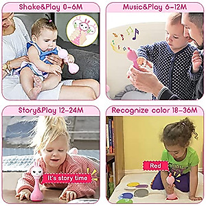 Alilo Bunny Baby Rattle Shaker and Teether Toys,Electronic Rattle Infants Toy,9 Kinds of Color Learning and Educational Toys with Music & Light for 0-6-12 Months, Gift for Newborns Girls Boys Toddlers