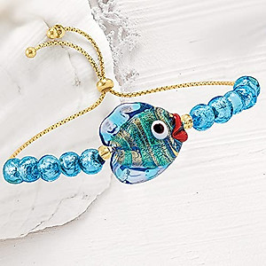 Ross-Simons Italian Multicolored Murano Glass Fish and Bead Bolo Bracelet With 18kt Gold Over Sterling