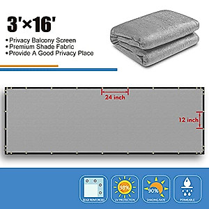 DOEWORKS 3x16FT Balcony Privacy Screen, Deck Shield Fence for Apartment, Backyard, Patio,Grey