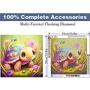 ijbnhd Turtle Diamond Painting Kits,Diamond Art Kit,Cute Turtle Paint by Numbers for Adults Beginner 5D Diamond Painting Kits for Adults Full Drill Round for Wall Decor12x12in