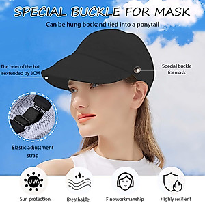 Generic Sun Hats for Women, Outdoor Uv Protection Hollow Top Sun Hat, Summer Wide Brim Sun Protection Hat, Sun Hat with Ponytail Hole for Women, Women's Outdoor Adjustable Sun Hats(Black), 5