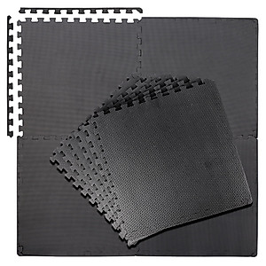 HomGarden Puzzle Exercise Mat 1/2’’ EVA Interlocking Foam Floor Mats for Exercise Equipment Home Gym Workout Mat(6 Tiles) Black