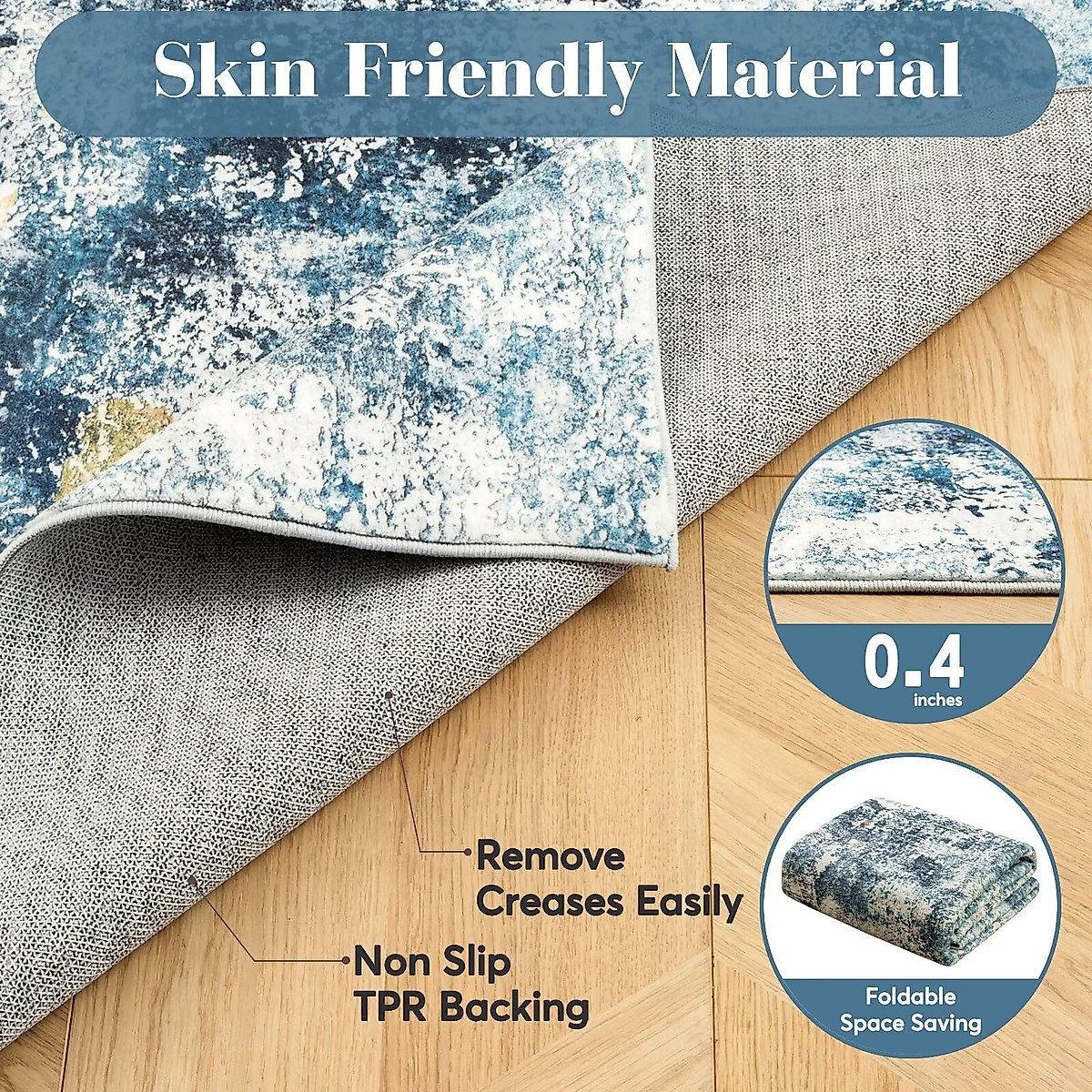 nusoarug 5x7 Modern Thick Pile Area Rug Machine Washable, 5' x 7' Carpet Abstract Non-Slip Area Rugs with Rubber Backing for Bedroom Kitchen Entryway Living Room Bathroom, Blue Rug