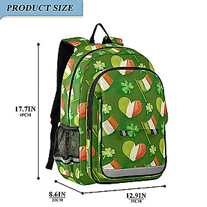 CHIFIGNO St. Patrick's Day Shamrock Ireland Flag Backpacks for Girls Boys Laptop Backpack School Backpacks College Backpacks with Reflective Stripes