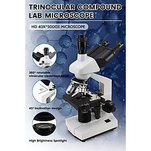 Crspexil 40X-5000X Compound trinocular Microscopes trinocular fo Adults, with 5.0 mp Camera with Microscope Slides 30p, Microscope Accessories, Microscopes Abbe Condenser