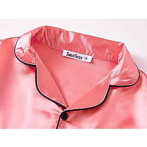 Beezizac Little & Big Girls Pajama Set Size 8 - Coral Satin Silky Cute Fall Winter Long Outfit