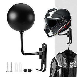 PAHTTO Motorcycle Helmet Holder, Helmet Rack Wall Mount 180 Degree Rotation Helmet Hanger with Double Hook for Coats, Caps, Hats, Motorcycle Accessories